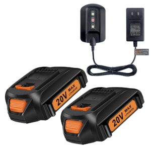 2 pack replacement wa3525 20v battery and wa3742 charger kit compatible with worx 20v battery wa3520 wg151s wg155s wg251s wg255s wa3525