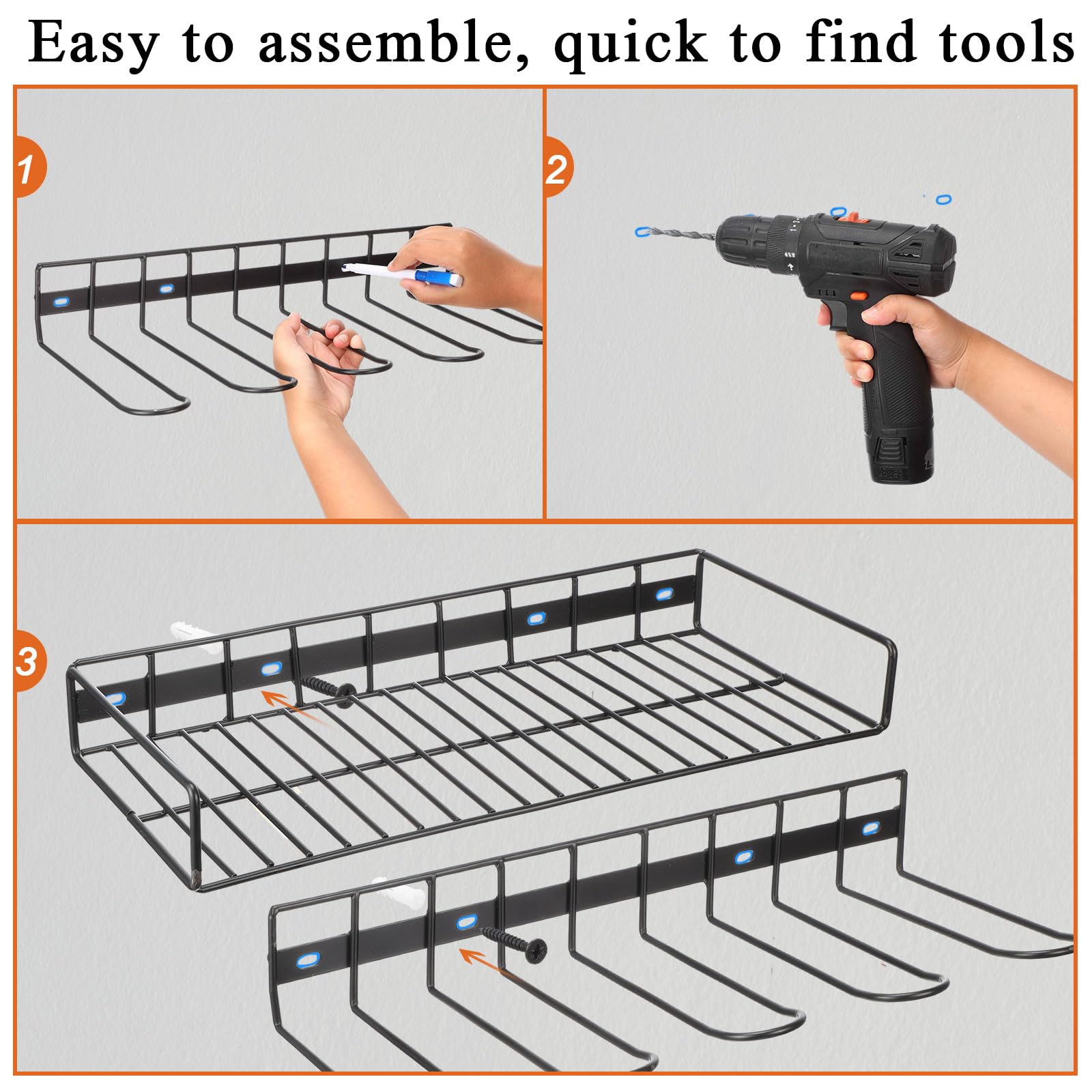 Barydat 4 Pack Power Tool Organizer ​Wall Mounted ​Drill Storage Garage Wall Rack Power Drill Holder Heavy Duty Floating Tool Shelf Battery Charging Station ​for Garage Workshop