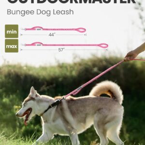 OutdoorMaster Bungee Dog Leash, Heavy Duty Dog Leash with Shock Absorption, 2 Padded Handles Training Leash, Improved Dog Safety and Comfort (Pink, 4FT)