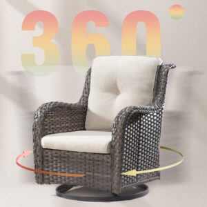 MeetLeisure Outdoor Swivel Rocker Wicker Chair, High Back Swivel Patio Chairs Wicker Furniture, 1PC Rattan Swivel Rocking Chair with OIefin Cushions(Mixed Grey/Beige)