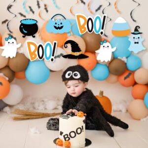 Blue Halloween Baby Shower Party Hanging Swirl Decor, Cute Ghost Cauldron Ceiling Hanging Streamer for Boy Halloween Theme Little Boo Happy Boo Day Spooky One A Little Boo is Almost Due Party Supplies