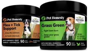 pethonesty flea & tick support + grass green bundle - natural flea and tick soft chew for dogs, pest defense, oral flea pills for dog, itch relief, digestive enzyme for dogs, dog pee grass lawn spot s