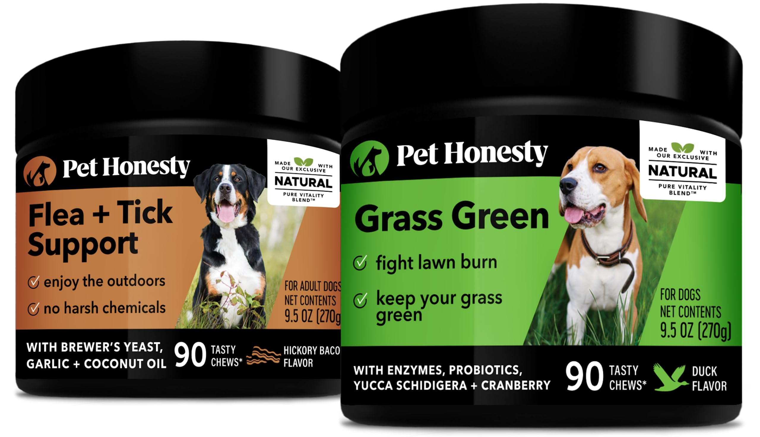 PetHonesty Flea & Tick Support + Grass Green Bundle - Natural Flea and Tick Soft Chew for Dogs, Pest Defense, Oral Flea Pills for Dog, Itch Relief, Digestive Enzyme for Dogs, Dog Pee Grass Lawn Spot S