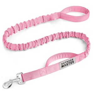 outdoormaster bungee dog leash, heavy duty dog leash with shock absorption, 2 padded handles training leash, improved dog safety and comfort (pink, 4ft)