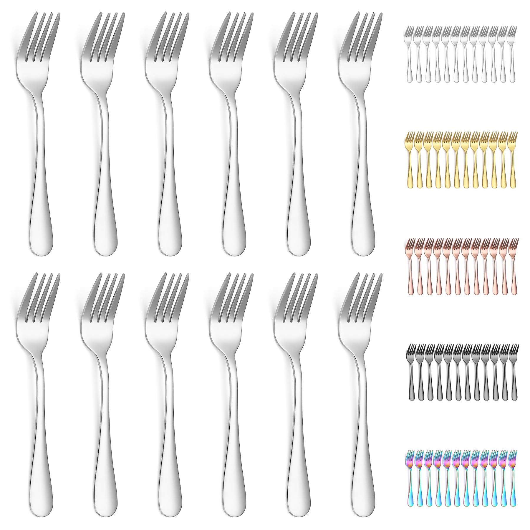 Evanda Dessert Forks Set of 12 Pack, 5.62" Stainless Steel Pastry Fork, Appetizer Fork for Fruit, Cake, Cheese, Party Trips, Cafes, Restaurants, Easy To Clean, Dishwasher Safe