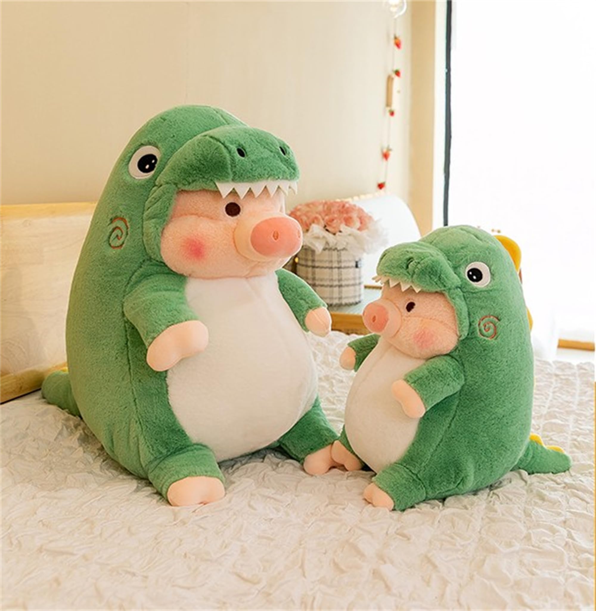 LANFIRE Pig Plush Stuffed Toy Pig Dressed as Shark Dinosaur Cute Plush Pillow for Boys Girls (Green, 15.6 in)