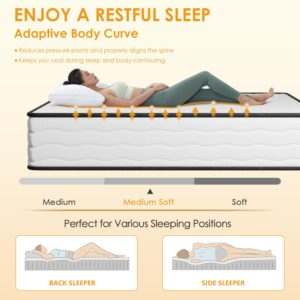 PayLessHere 10 Inch Innerspring Full Mattress Medium Firm Hybrid Mattress with Removable Cover CertiPUR-US Certified Bed-in-a-Box Pressure Relief Foam Mattress,White