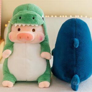 LANFIRE Pig Plush Stuffed Toy Pig Dressed as Shark Dinosaur Cute Plush Pillow for Boys Girls (Green, 15.6 in)