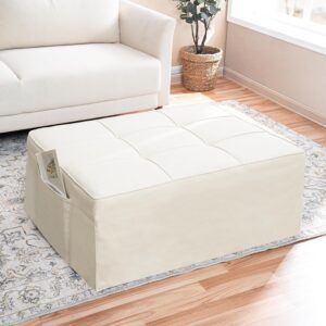 Naomi Home Convertible Sofa Bed, 4 in 1 Chair Bed Sleeper for Adults, Linen Sleeper Sofa Bed Chair, Ottoman Bed Sleeper with Adjustable Backrest, Modern fold Out Chair Bed for Living Room, Cream