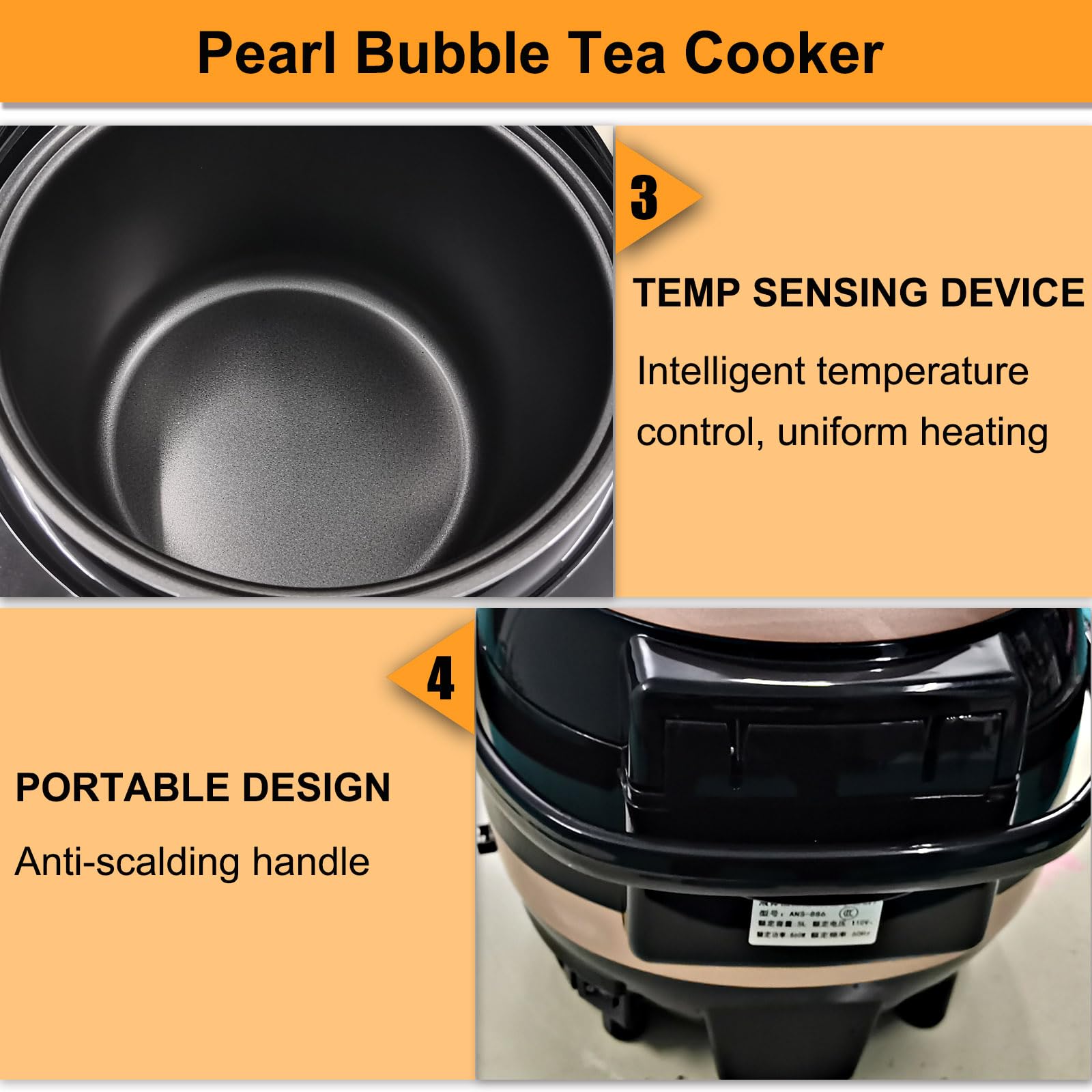 Yovtekc 5L Commercial Tapioca Pearl Cooker, Automatic Pearl Cooker, Tapioca Cooker Pearl Maker with Digital Touchscreen, Non-Stick Bubble Tea Cooker, 110V 860W