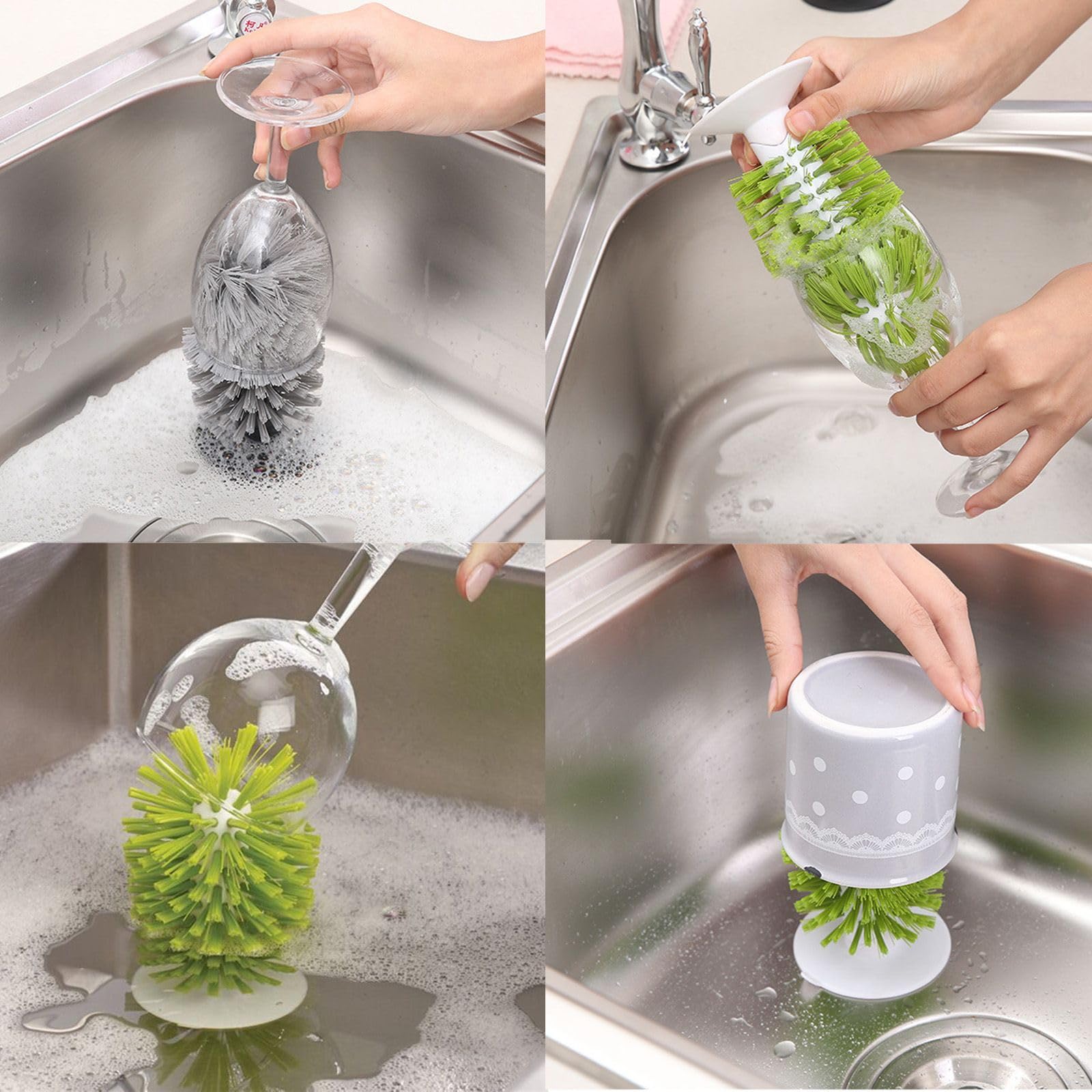 Glass Bottle Bristle Brush with Suction Cup Turtle Scrub Brush Upright Stays in Sink Bristle Scrub Cleaning Brushes for Glassware, Wine Glass, Bottles, etc. (Green)