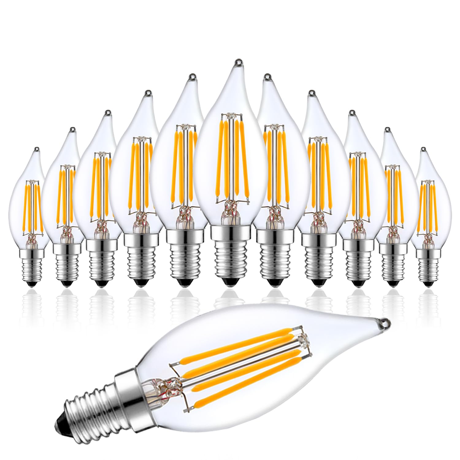 LONIUTO LED Light Bulbs 60 Watt Equivalent, 12 Pack Vintage LED Flame Tip Candelabra Bulb, E12 LED Bulb Dimmable 4000K Daylight, E12 LED Bulb Clear Glass, for Chandeliers, Ceiling Fan, Pendant