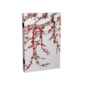 Red Lantern 2 ft. Short Double Sided Plum Blossom Canvas Folding Screen 3 Panel Freestanding Partition and Separator for Modern and Contemporary Bedroom, Home Office, Studio, Dorm, Apartment