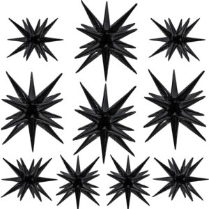 rubfac 10 pcs black star balloons, 14 point explosion star balloons, 22/27inch black foil starburst balloon for birthday baby shower wedding disco party decorations supplies