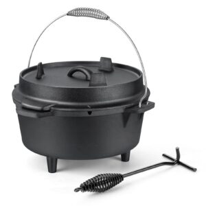 5qt cast iron dutch oven, hasteel pre seasoned camping pot & lid lifter, large heavy duty deep pot with feet & 2-in-1 frying skillet lid, great for outdoor stovetop griddle campfire cooking baking