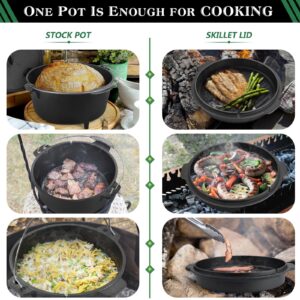 5QT Cast Iron Dutch Oven, HaSteeL Pre Seasoned Camping Pot & Lid Lifter, Large Heavy Duty Deep Pot with Feet & 2-In-1 Frying Skillet Lid, Great for Outdoor Stovetop Griddle Campfire Cooking Baking