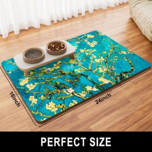 TMOODEL Dog Food Mat, 16"x24" Flower Dog Mat for Food and Water, Absorbent Dog Cat Bowl Mat Protect Floors, Cute Cat Food Mat for Feeding & Watering Supplies, Pet Feeding Mat for Pet Supplies, Green