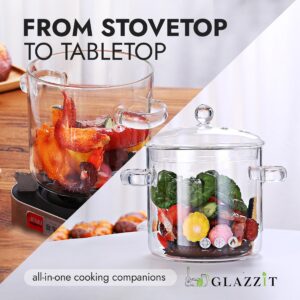 Glazzit Glass pots for cooking on stove - 2L/70oz- Heat-Resistant, Microwave safe, dishwasher safe, Electric & Gas stove safe (2.1 Quarts)