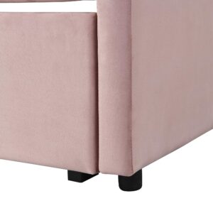 LostCat Twin Size Upholstered Daybed with Pop Up Trundle, Velvet Sofa Bed Frame, No Box Spring Needed, Easy Assembly, for Kids, Adults, Bedroom, Pink