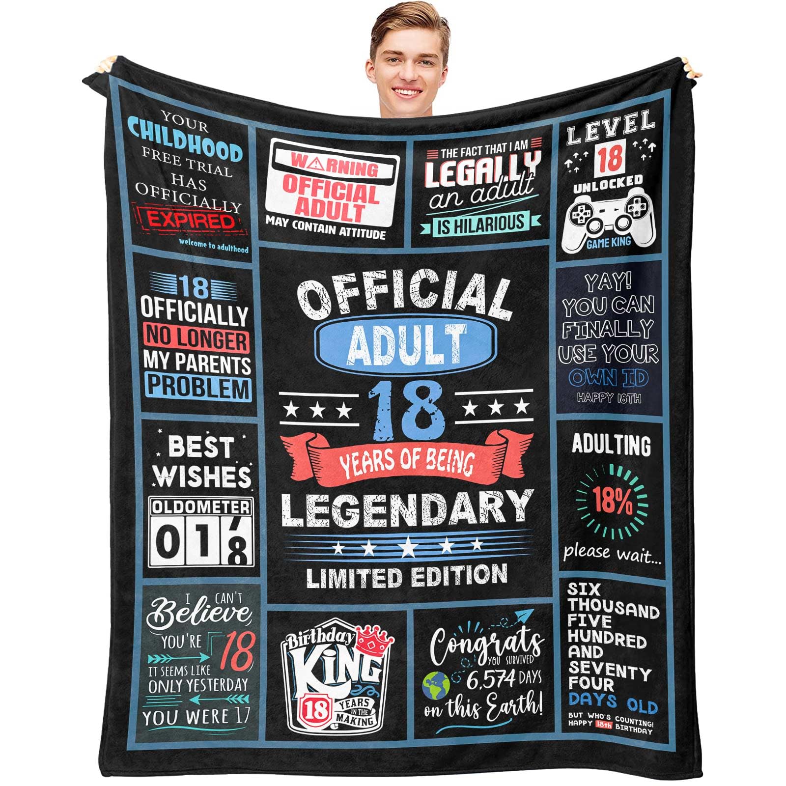 18th Birthday Gifts for Boy, 18 Year Old Boy Birthday Gifts, Gifts for Boy Turning 18, 18 Birthday Gift Ideas Throw Blanket 60 x 50 Inch, Gifts for 18 Year Old Male, 18 Birthday Decorations for Men