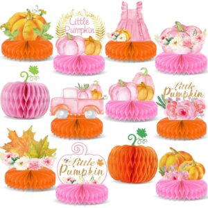 12pcs little pumpkin party decorations pumpkin honeycomb centerpieces pink floral table toppers first birthday table centerpieces a little pumpkin is on the way table decor for girls baby shower party