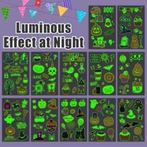 Partywind 135 Styles Luminous Halloween Tattoos, Glow Halloween Treats for Kids Party Supplies Favors Decorations, Cute Halloween Games Toys for Trick or Treat Party (12 Sheets)