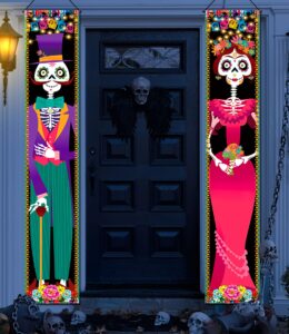 ipartycool day of the dead decorations, day of the dead porch sign door banner, halloween costume mexico dia de los muertos party supplies decorations flag welcome hanging home wall decor background