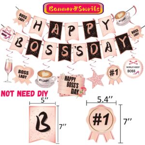 Happy Bos Day Decorations Women 40 PCS Bos Day Decorations For Office With Happy Bos's Day Banner Hanging Swirls Balloons Cake Topper Best Bos Ever Decorations Happy Bos Day Decor Rose Gold