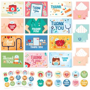 decorably thank you cards with envelopes & stickers - 24 pack nurse thank you card, blank inside medical thank you cards for nurses week cards, 6x4in nurse thank you cards for medical staff