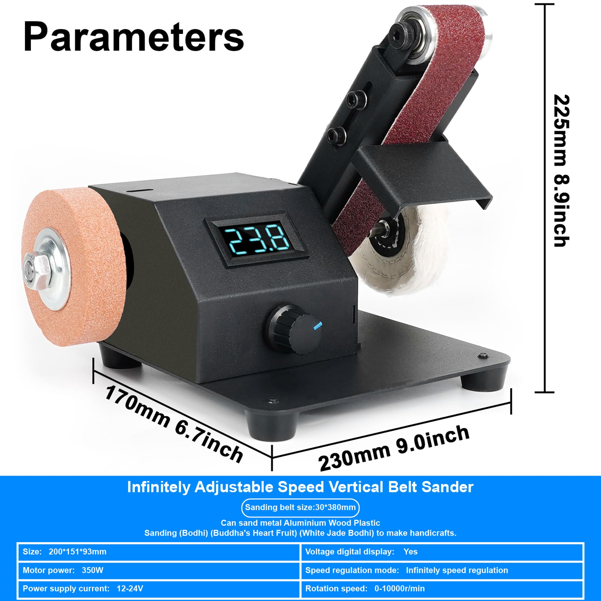 Twotrees Mini Belt Sander, 350W Electric Sander, 1.2x15in Belt Bench Grinder Comes With 10 Pieces of Sanding Belts, Suitable for Grinding Tools Such as Metal, Wood, Aluminum, Etc