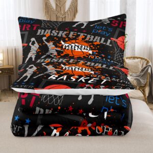 NINENINE Basketball Comforter Set Queen Size Sports Bedding for Boys Teens Basketball Fire Player Comforter Tie Dye Bed Set with 1 Comforter 2 Pillowcases