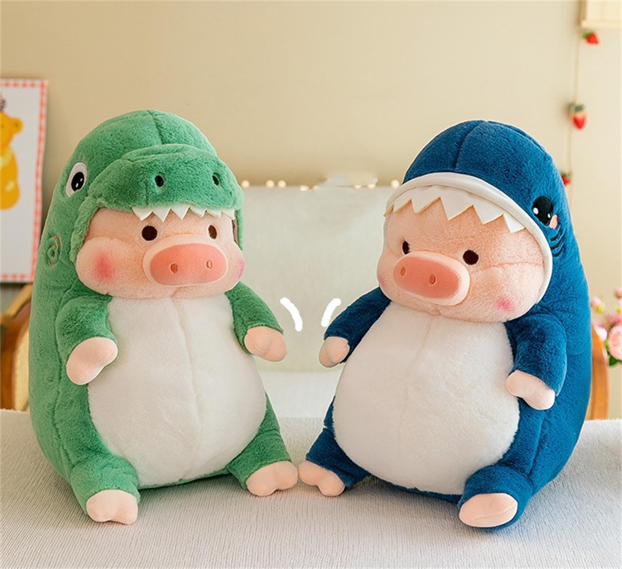 LANFIRE Pig Plush Stuffed Toy Pig Dressed as Shark Dinosaur Cute Plush Pillow for Boys Girls (Green, 15.6 in)