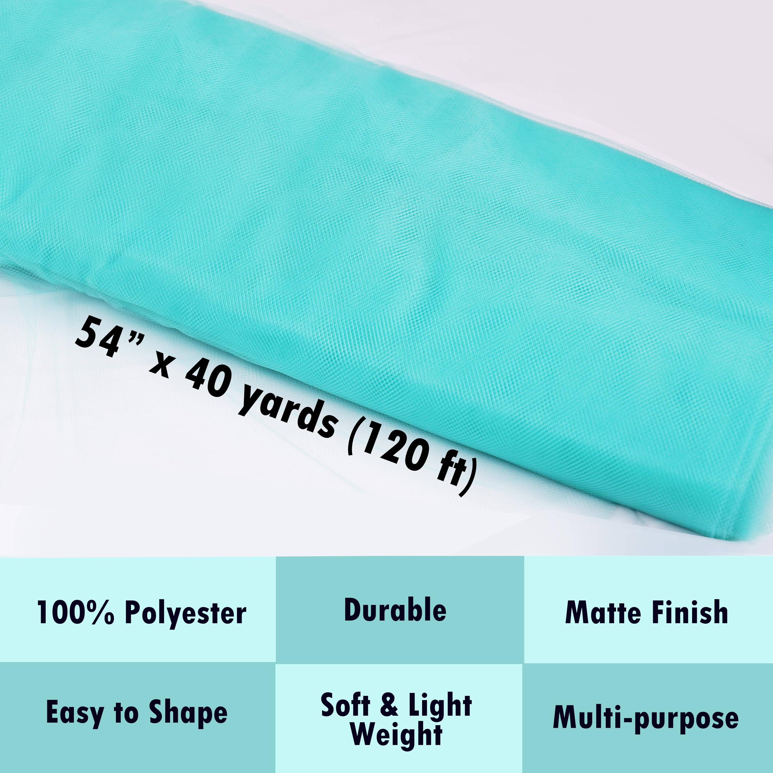 Craft And Party, Aqua Fabric Tulle Roll 54 Inch by 40 Yards (120 ft) Fabric Tulle Bolt for DIY Tutu Skirt, Wedding and Decoration (Aqua)