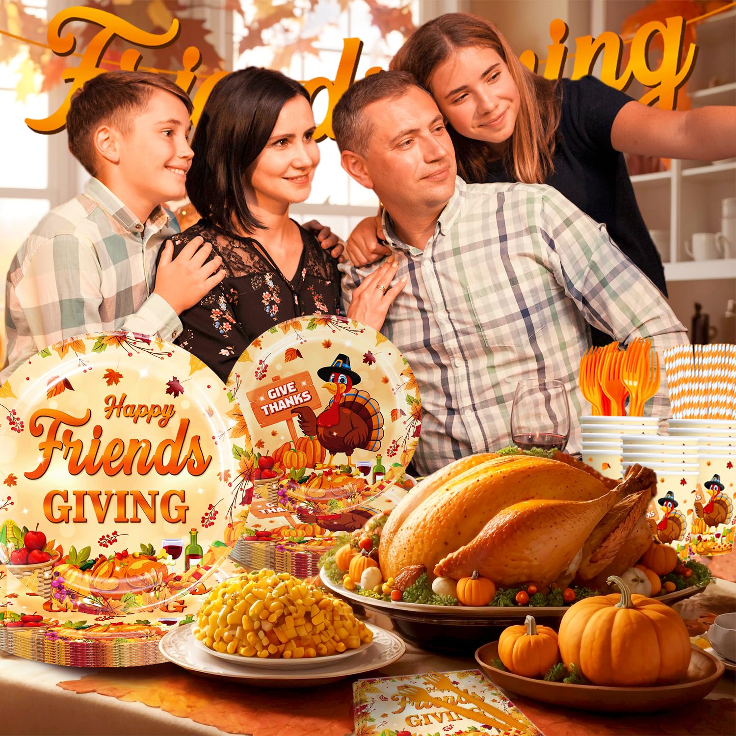 158pcs Friendsgiving Party Decorations, Friendsgiving Tableware Set, Thanksgiving Plates Party Supplies, Fall Table Decorations Give Thanks, Thanks Friends Giving Party Tableware for 20 Guests