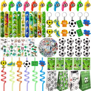 joyvorite 158 pcs soccer party favors set with soccer goodie bags soccer slap bracelets soccer straws puzzle tattoo stickers erasers keychains whistle soccer party supplies soccer party decorations