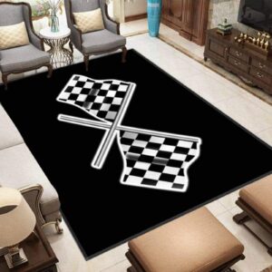 Racing Formula Black and White Check Flag Kids Area Rugs, Motorsport Video Games Print Carpet, for Room Sofa Living Room Mat Bedroom Home Decor Floor Mats,2 x 3ft