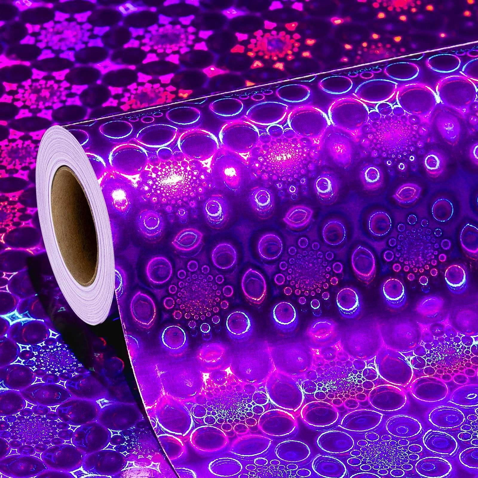 Homeral Holographic Purple Wrapping Paper Roll - 46.8 sq.ft. - Shiny Flower Pattern for Halloween, Birthday, Bridal Shower, Party, Christmas-17 inch x 32.8 ft