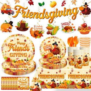 158pcs friendsgiving party decorations, friendsgiving tableware set, thanksgiving plates party supplies, fall table decorations give thanks, thanks friends giving party tableware for 20 guests