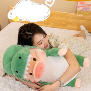 LANFIRE Pig Plush Stuffed Toy Pig Dressed as Shark Dinosaur Cute Plush Pillow for Boys Girls (Green, 15.6 in)