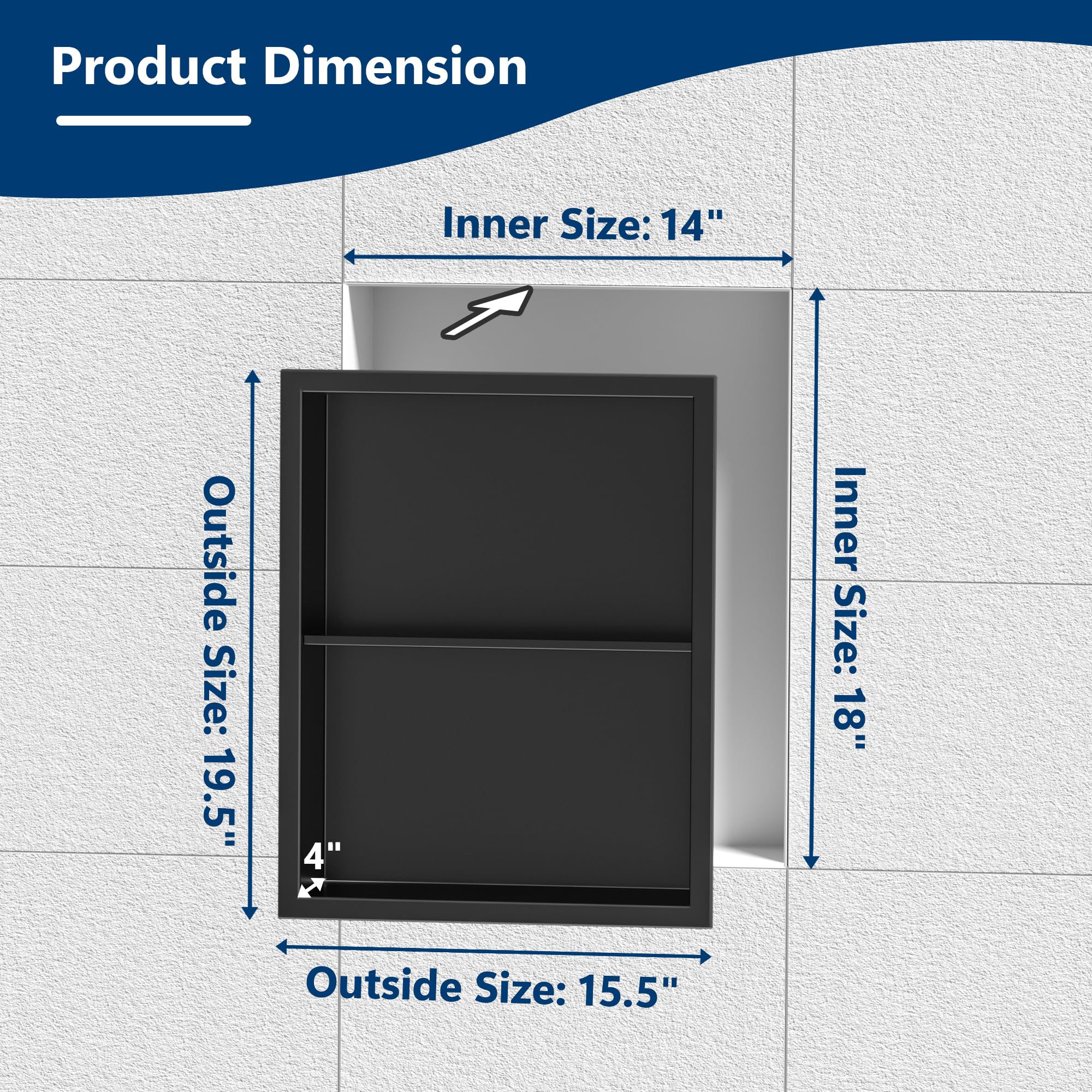 Qeke Recessed Medicine Cabinet, 14x18 Medicine Cabinet Organizer, 304 Stainless Steel Medicine Wall Cabinet with Double Shelves, Recessed Medicine Cabinet No Mirror, Matte Black