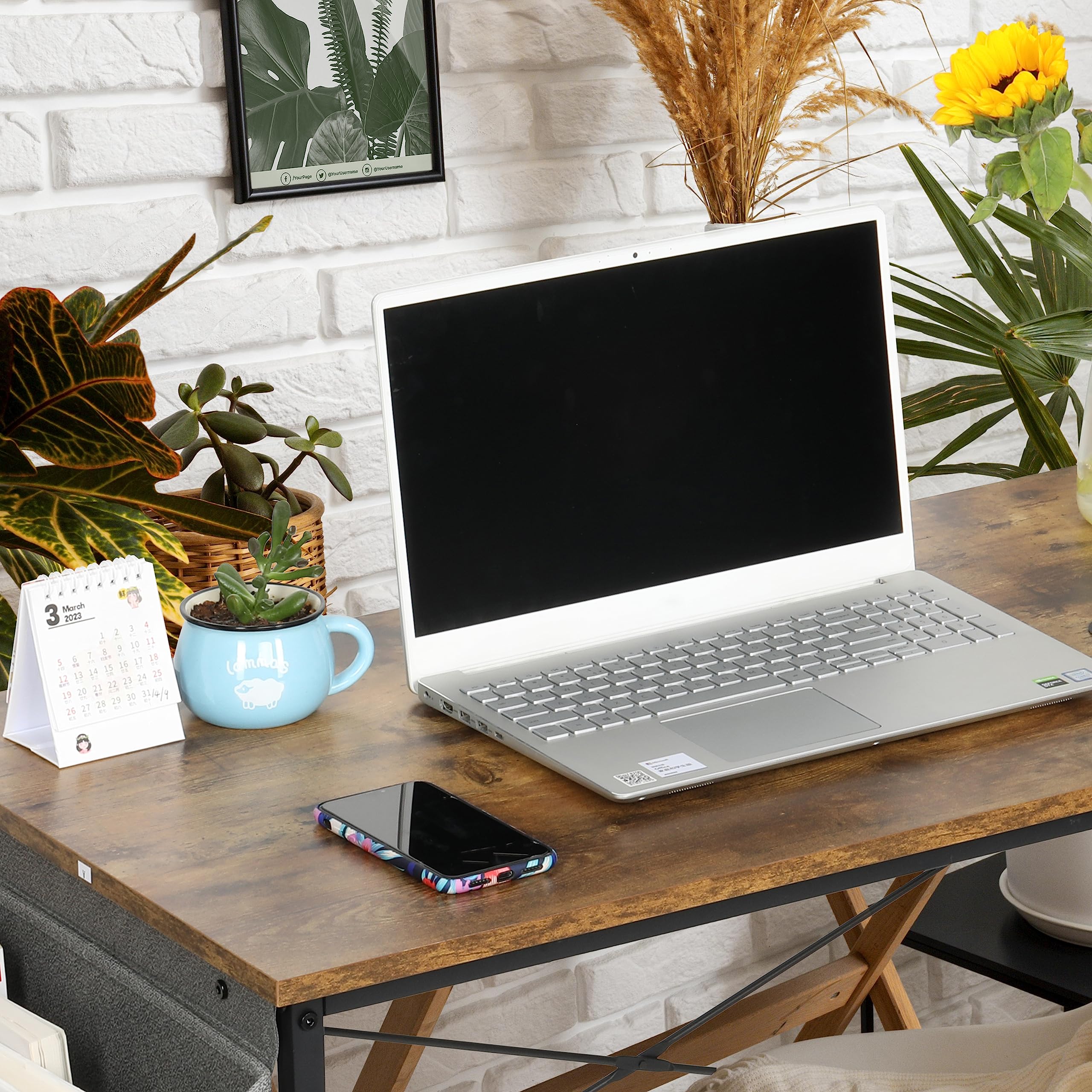 YSSOA Computer Desk, Modern Simple Style Desk for Home Office, Study Student Writing Desk, Vintage Wooden Desk, Brown, 47 Inch