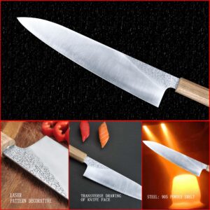 TAIE Chef Knife 9.5 Inch Japanese Gyutou Knife High Carbon Forge Powder Stainless Steel 905 Blade With 62 HRC Natural Ash Wood Handle Light Weight Comfortable Grip 240mm