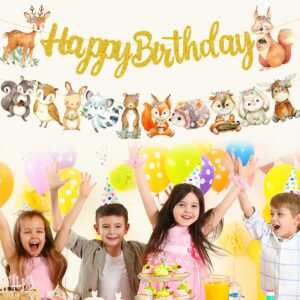 Woodland Animal Happy Birthday Banner Woodland Creatures Banner Decorations 2Pcs Forest Animals Cutout Banners for Woodland Theme Baby Shower Supplies