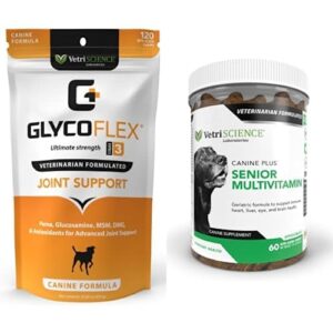 vetriscience glycoflex 3 clinically proven hip and joint supplement for dogs, 120 chews & canine plus multivitamin for senior dogs, 60 chews