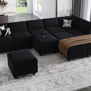 Belffin Modular Sectional Sofa with Storage Seat Oversized U Shaped Couch with Reversible Chaise Sofa Set with Ottoman Velvet Black