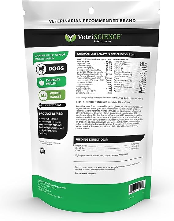 VetriScience Glycoflex 3 Clinically Proven Hip and Joint Supplement for Dogs, 120 Chews & Canine Plus MultiVitamin for Senior Dogs, 60 Chews