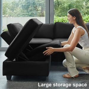 Belffin Modular Sectional Sofa with Storage Seat Oversized U Shaped Couch with Reversible Chaise Sofa Set with Ottoman Velvet Black