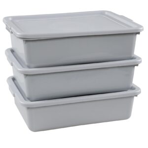 jandson 3-pack 13 l commercial bus tub box, plastic restaurant bus tubs with lids, grey