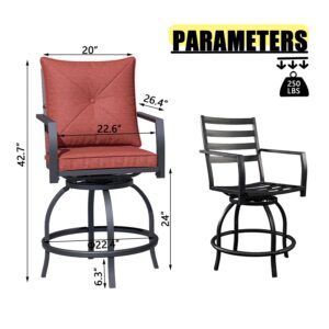 PatioFestival Outdoor Swivel Bar Stools Bar Height Patio Chair Set of 2 with Cushion & All Weather Steel Frame,Red