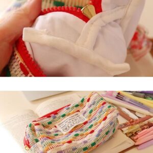 JHTPSLR Wool Knitting Pencil Pouch Colorful Knitting Wool Pencil Case Aesthetic Pencil Pouch Zipper Pen Bag Storage Bag Make Up Bag Stationery Organizer Bag for Office Travel (Multi)